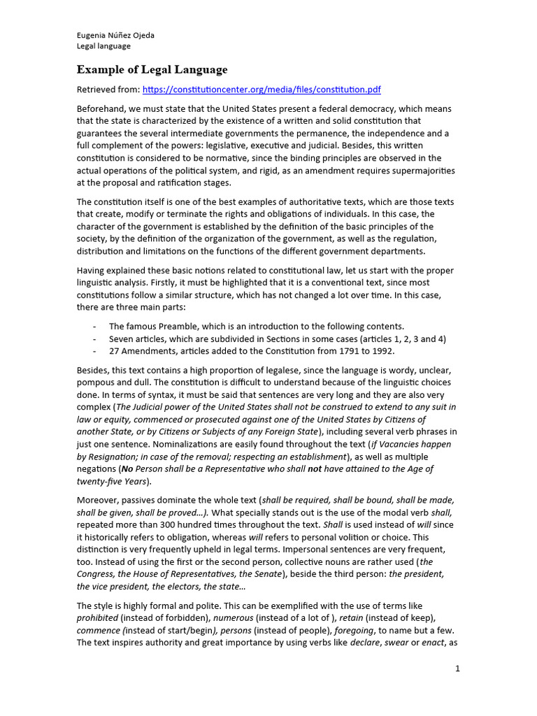 Legal Language Example | PDF | Verb | Constitution