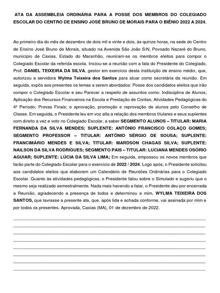 Ata de Posse Colegiado 2022 | PDF