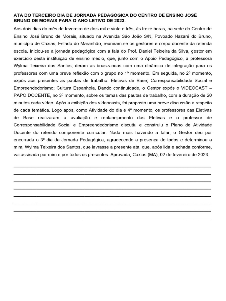 ATA DA JORNADA PEDAGÓGICA - 3º DIA | PDF