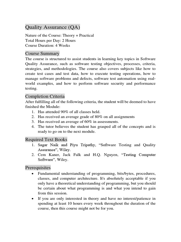 Quality Assurance | PDF | Sql | Software Testing