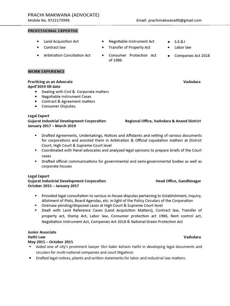 PRACHI MAKWANA CV | PDF | Gujarat | Advocate