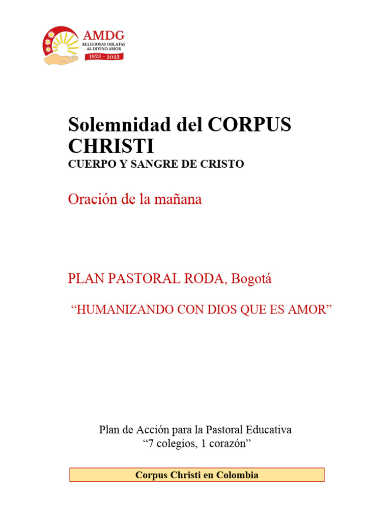 Guía de oracion CORPUS CHRISTI - Segunda semana de junio | PDF | eucaristía | Cristo (título)