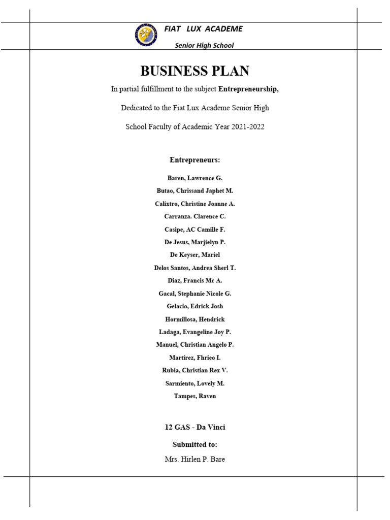 Business Plan Entrep | PDF