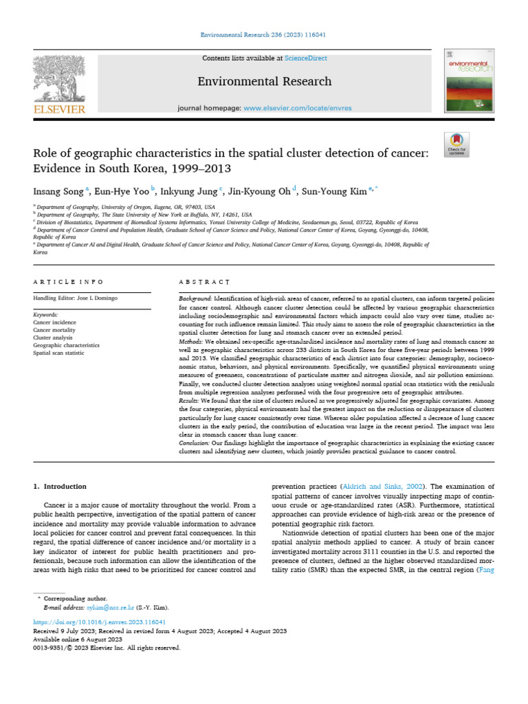 Role of Geographic Characteristics in The Spatial Cluster Detection of Cancer, Evidence in South ...