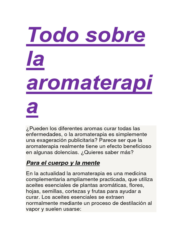 Historia y beneficios de la aromaterapia | PDF | Aromaterapia | Destilación