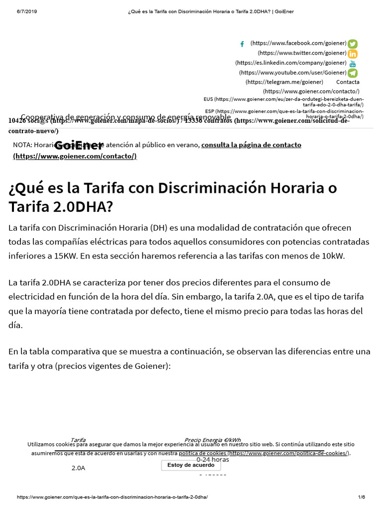 ¿Qué Es La Tarifa Con Discriminación Horaria o Tarifa 2.0DHA - GoiEner ...