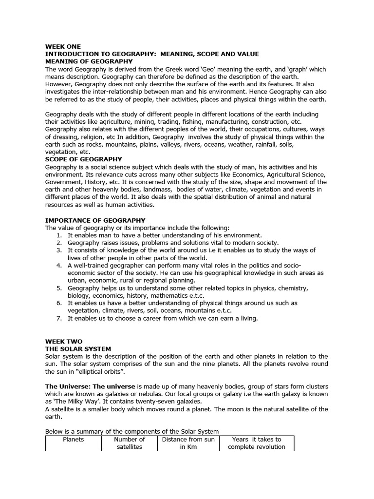 GEO WEEK ONE and TWO For SS1 | PDF | Planets | Solar System