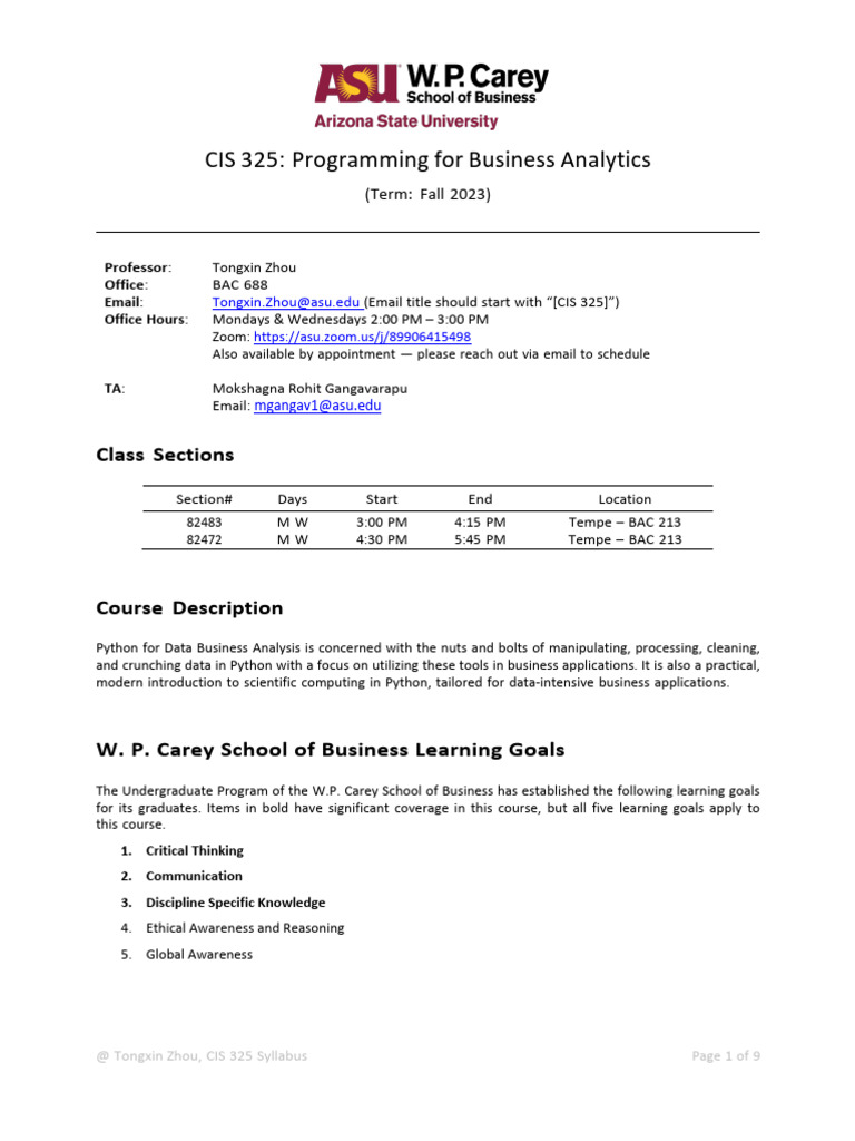 CIS 325: Python for Business Analytics | PDF