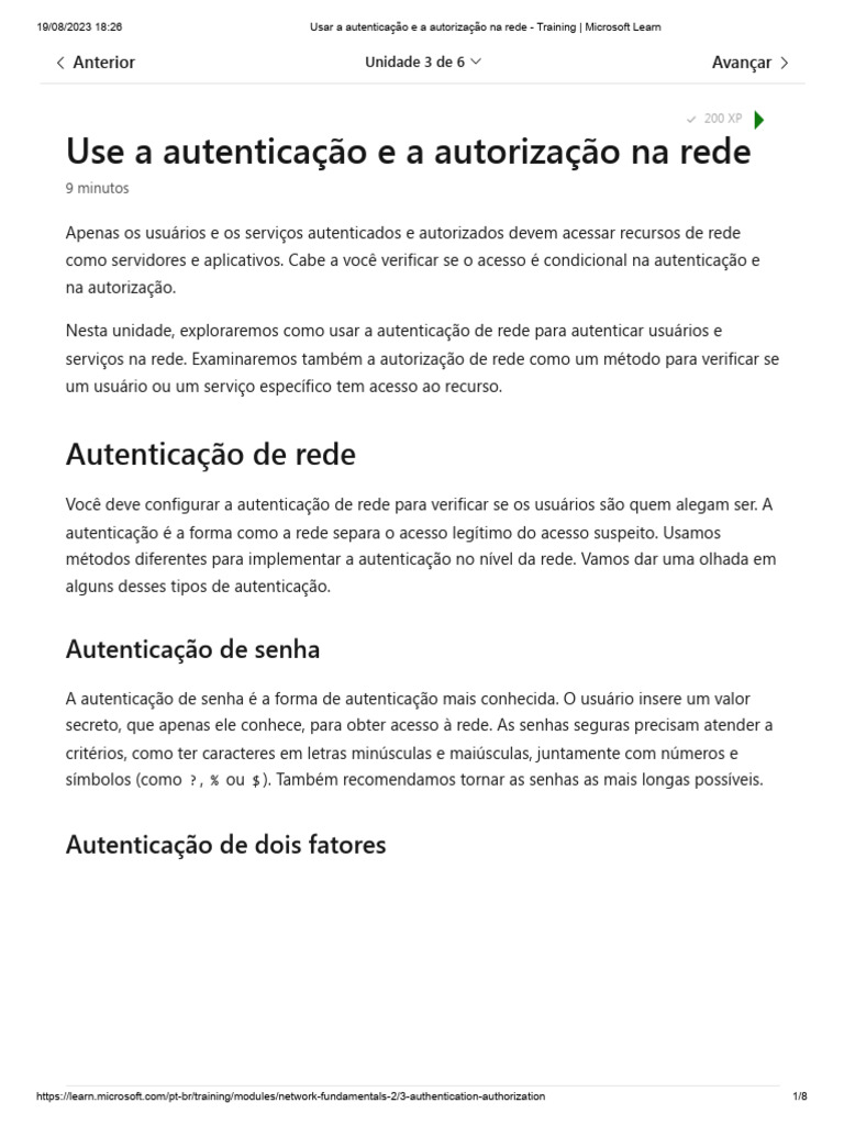 Usar A Autenticação E A Autorização Na Rede Training Microsoft Learn Pdf Segurança Da