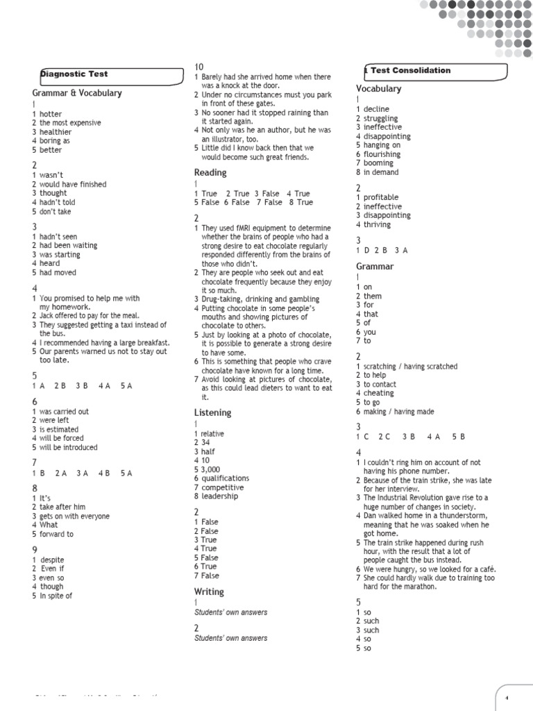 Achievers C1 Tests Answers | PDF