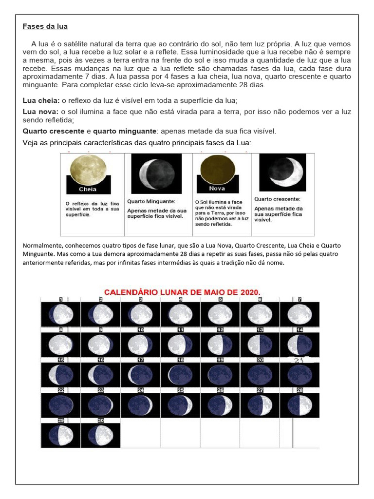 Atividades sobre Fases da Lua para Crianças | PDF