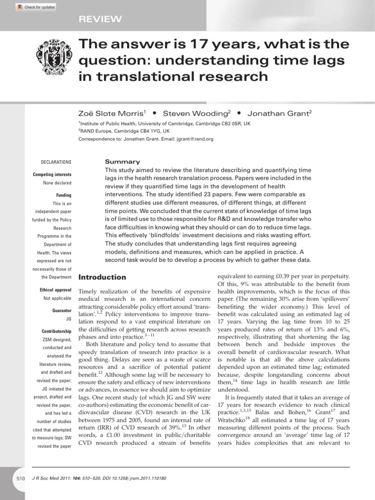 Morris Et Al 2011 The Answer Is 17 Years What Is The Question ... Morris Et Al 2011 The Answer Is 17 Years What Is The Question ...