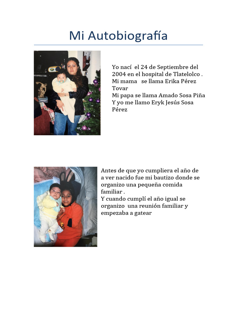 Autobiografía de Eryk Sosa, 11 años | PDF