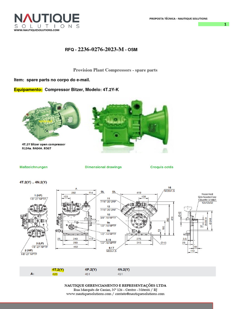 Datasheet - Bitzer Compressor | PDF
