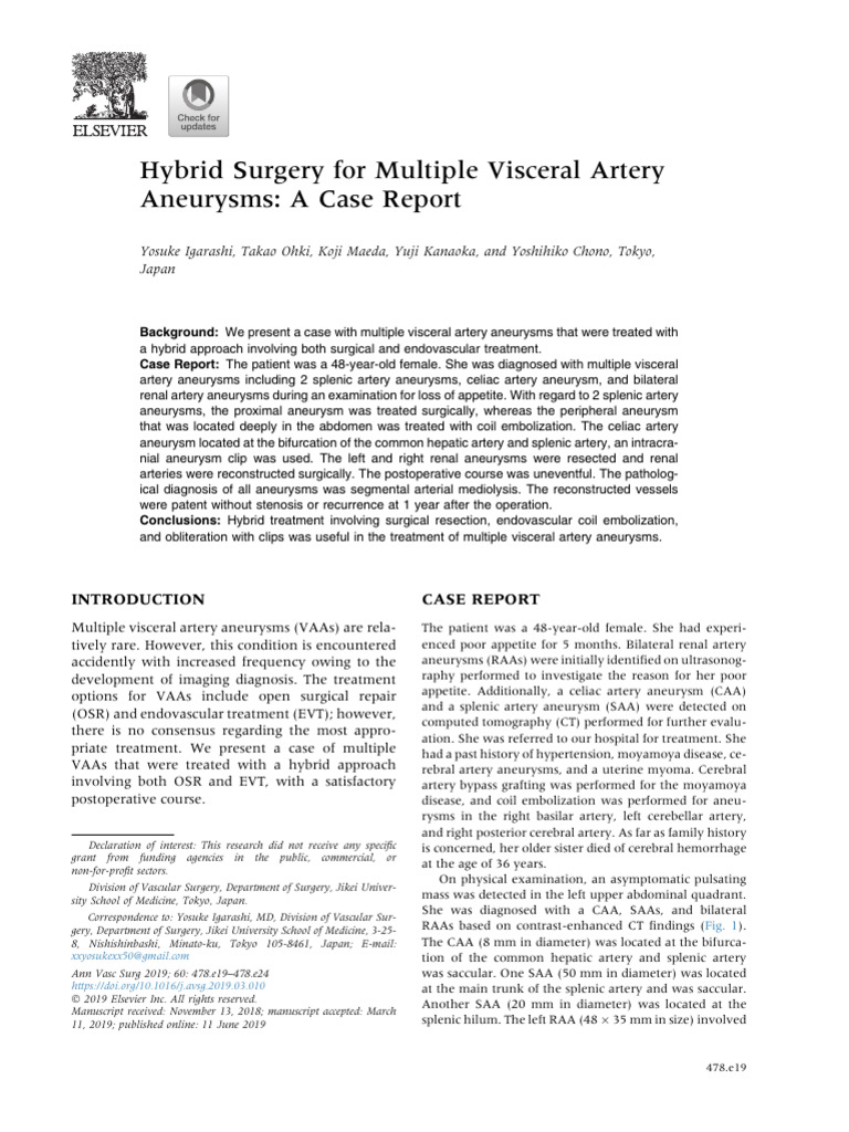Hybrid Surgery For Multiple Visceral Artery Aneurysms: A Case Report ...