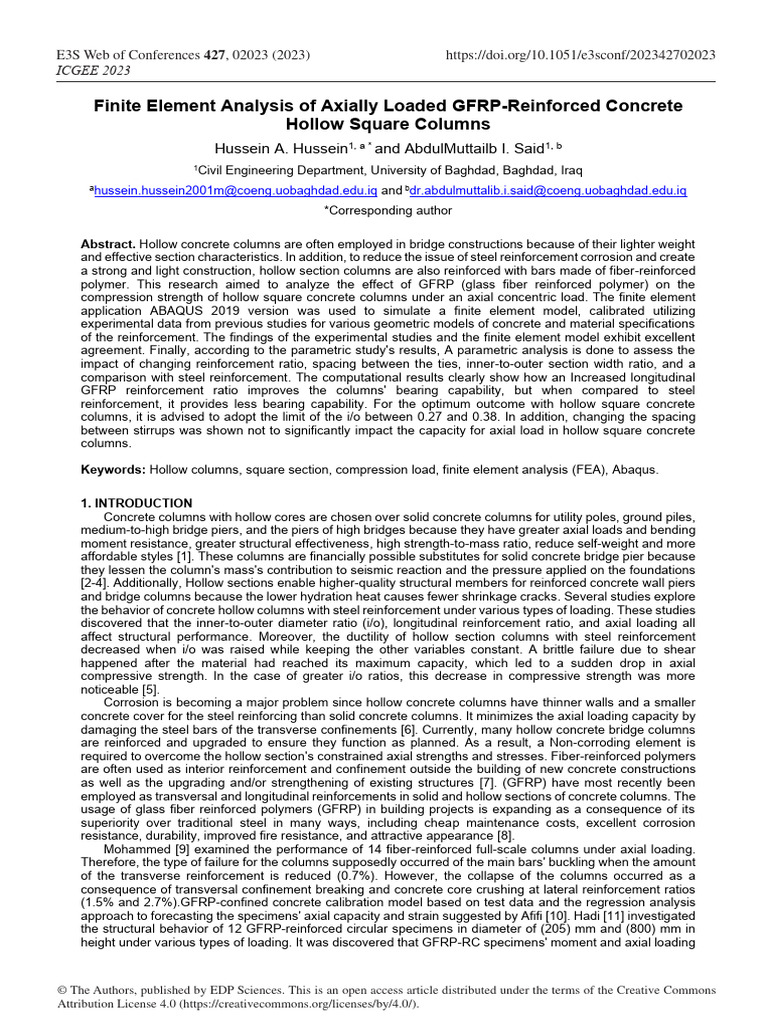 Finite Element Analysis Of Axially Loaded Gfrp Rei Pdf