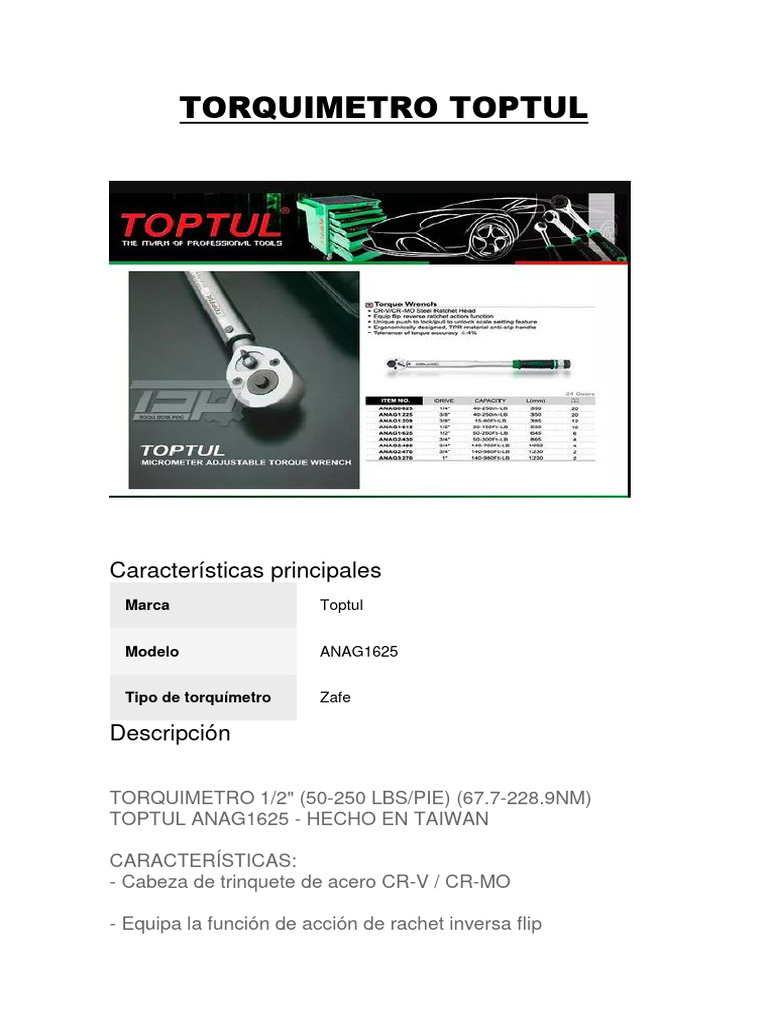 Torquimetro Toptul 50-250 | PDF