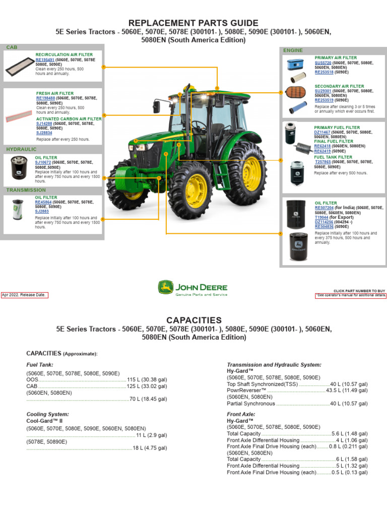 Replacement Parts Guide - 5060E - 5070E - 5078E | PDF | Axle | Tractor