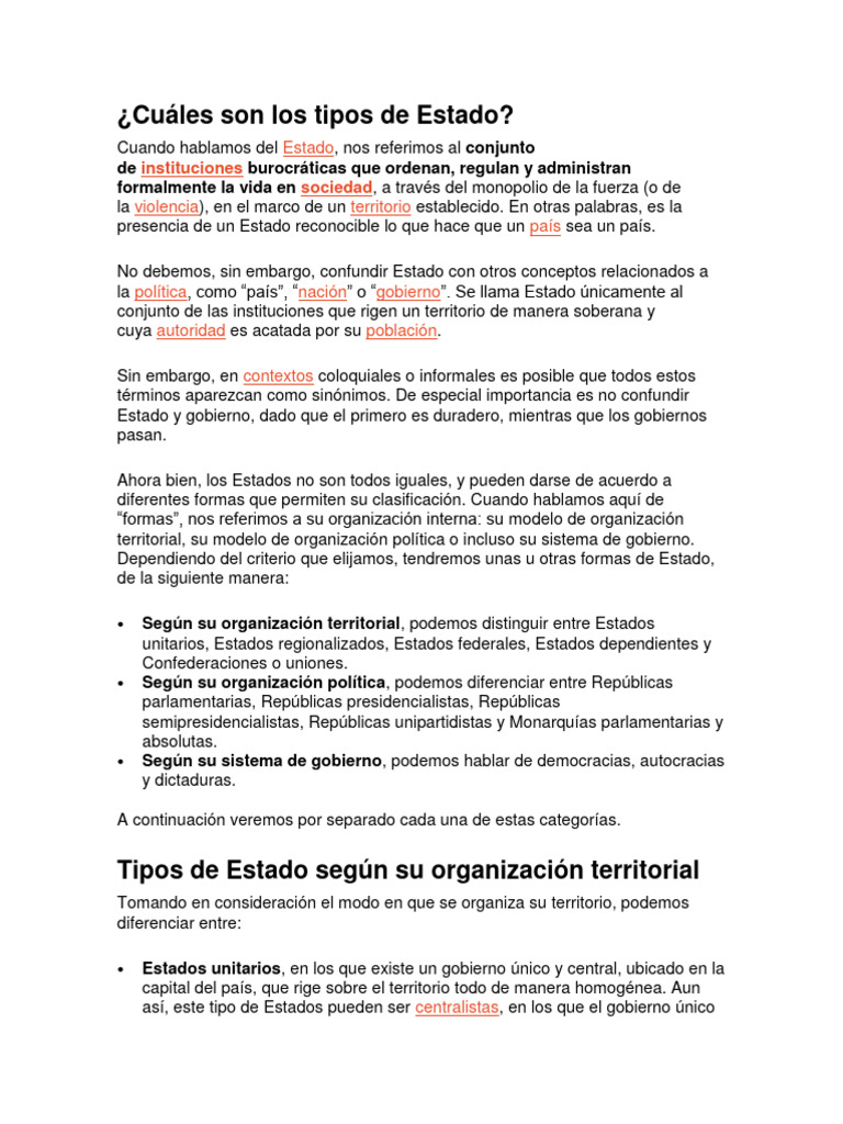 Cuáles Son Los Tipos de Estado | PDF