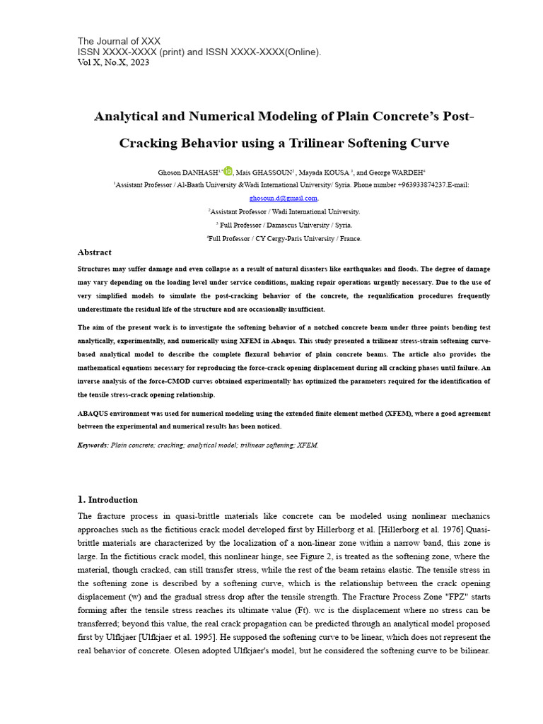 Analytical and Numerical Modeling of Plain Concrete's Post-Cracking Behavior Using A Trilinear ...