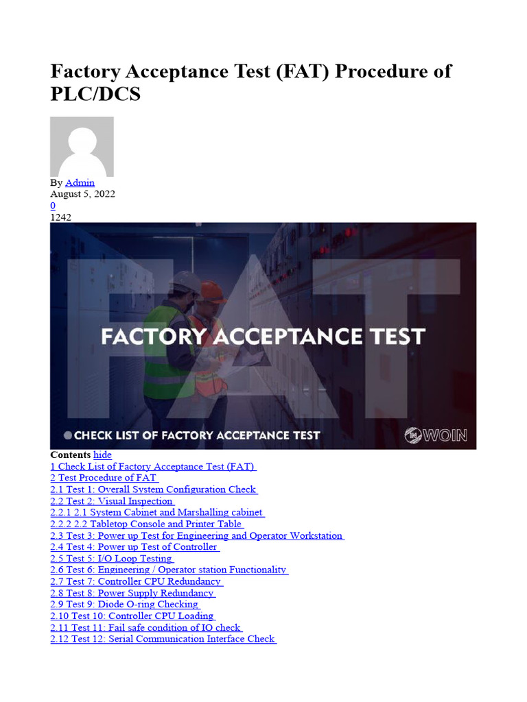PLC/DCS Factory Acceptance Test Guide | PDF | Programmable Logic ...