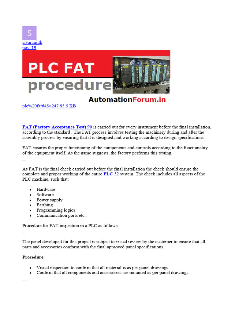 FAT Procedure For PLC | PDF