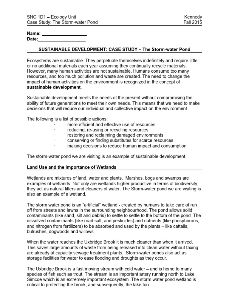 Ecology Case Study - Storm-Water Pond & Sustainable Development | PDF ...