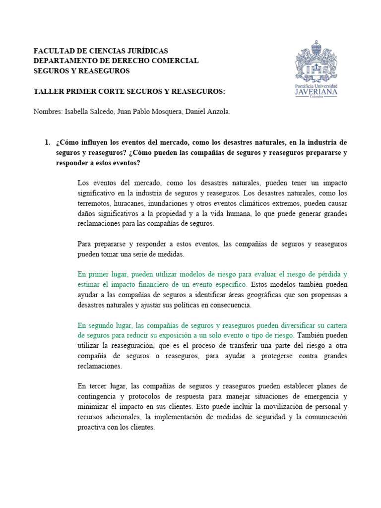 Taller Seguros y Reaseguros | PDF | Reaseguro | Seguro