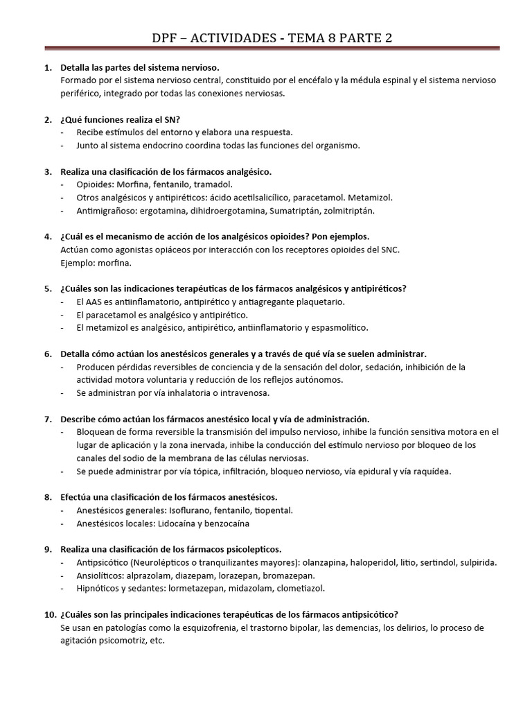 DPF - Actividades - Tema 8 Parte 2 | PDF | Analgésico | Corticosteroides