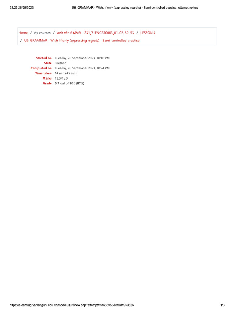 U6. GRAMMAR - Wish, If Only (Expressing Regrets) - Semi-Controlled ...