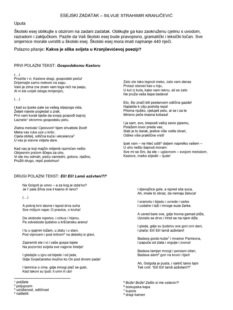 HRV Esejski Zadatak S Lirskom Pjesmom | PDF