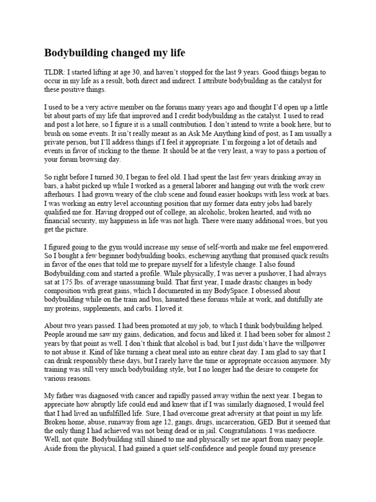 Bodybuilding Changed My Life Pdf