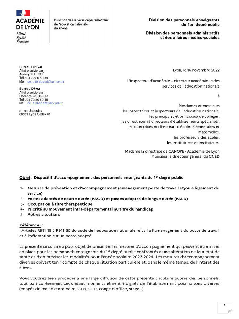 Circulaire Mesures de PR Vention Et D Accompagnement - All Gement de Service Pacd Pald 2023 2024 ...