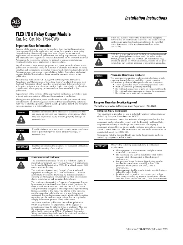 1794-OW8 Installation Instructions FLEX IO 8 Relay Output Module | PDF