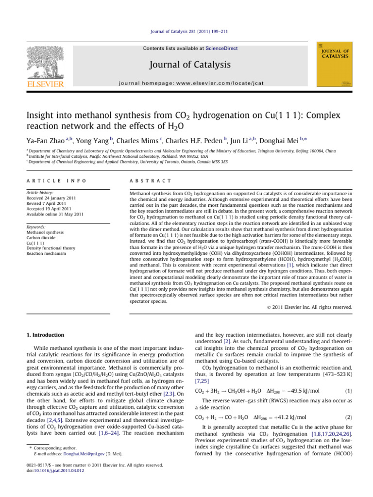 Insight Into Methanol Synthesis From CO2 Hydrogenation On Cu (111) - Complex Reaction Network ...