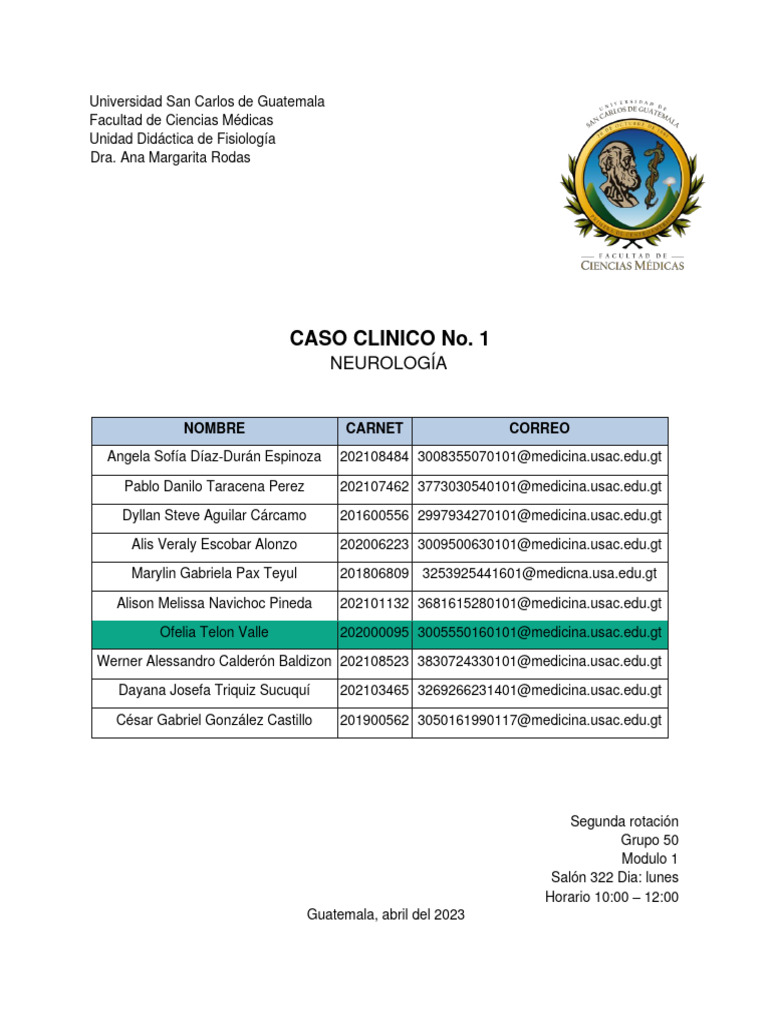 Caso Clinico 1 - Neurologia - Grupo 50 | PDF