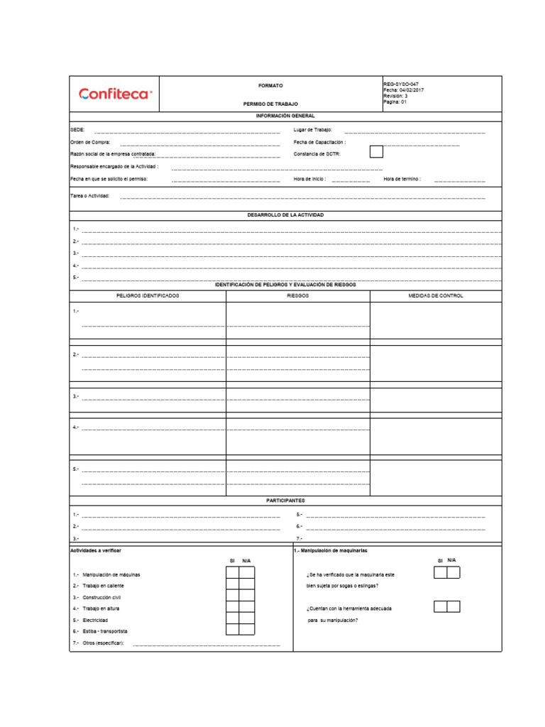 Reg-Syso-047 Formato Permiso de Trabajo | PDF