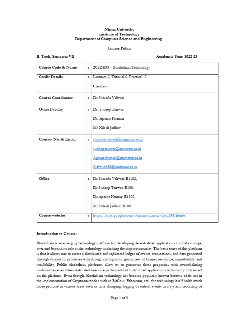 Course Policy Document | Download Free PDF | Engineering | Cryptography