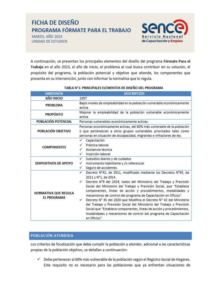 Ficha de Diseno Programa Formate para El Trabajo Ano 2023 | PDF