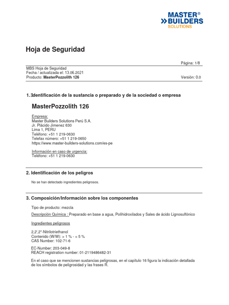 HS - MasterPozzolith 126 | PDF | Química | Ciencias fisicas