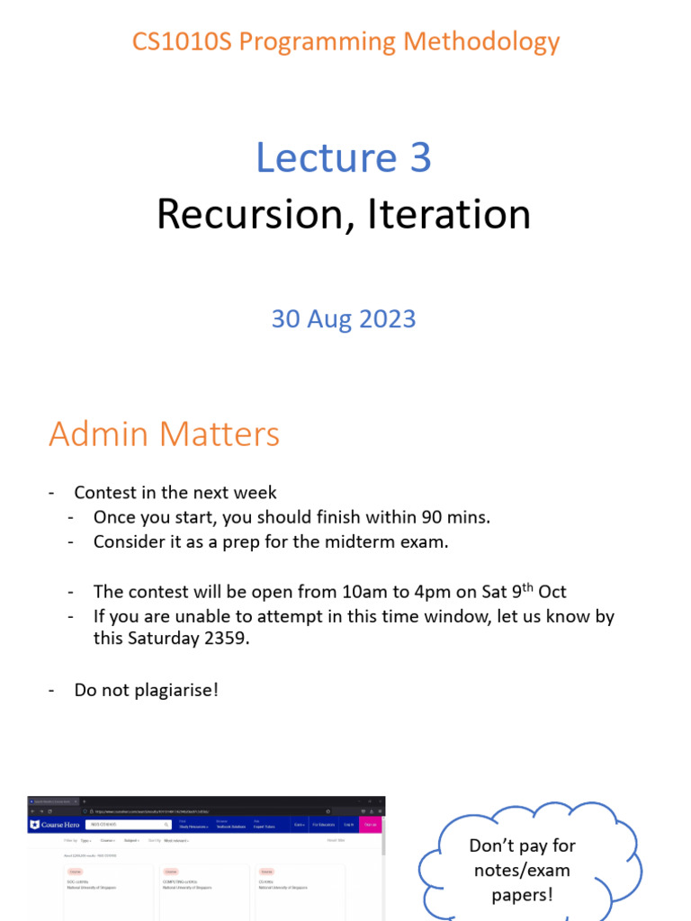 CS1010S-Lec-03+Recursion,+Iteration | PDF | Mathematical Logic | Theoretical Computer Science