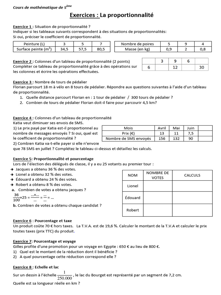 5eme-exercices-la-proportionnalite | PDF