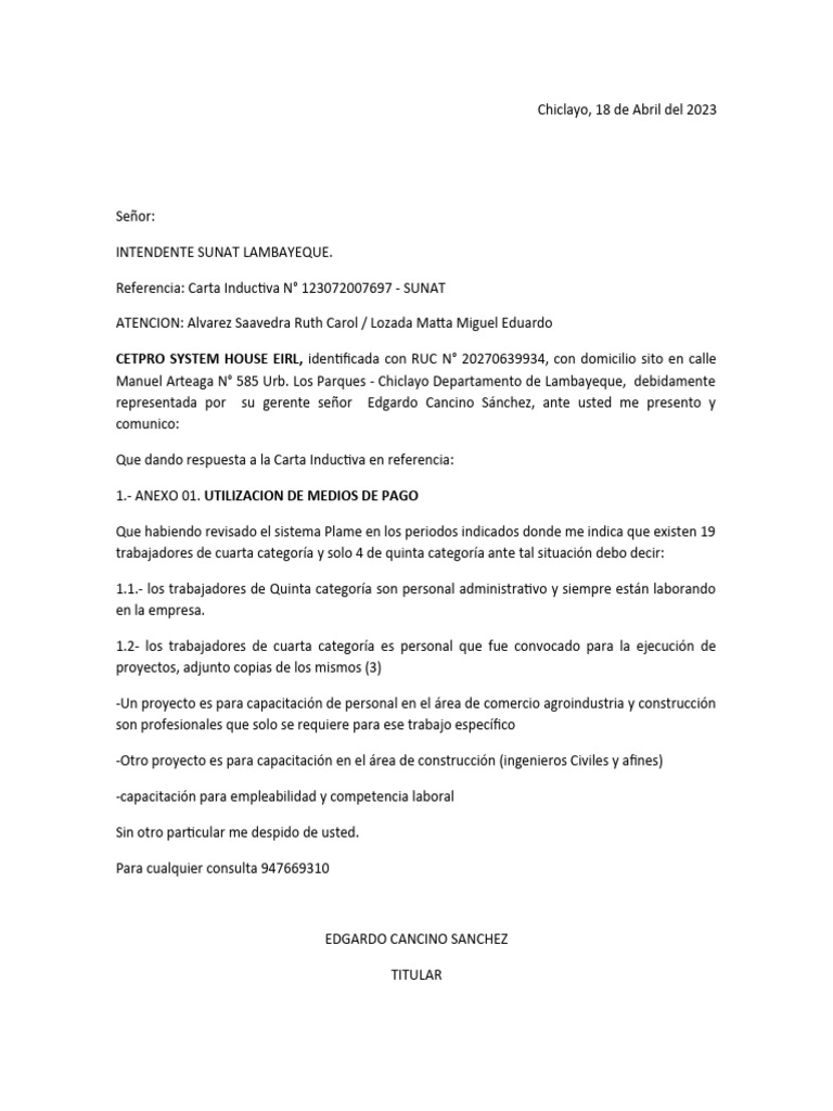 Carta Sunat - Cetpro | PDF | Negocios