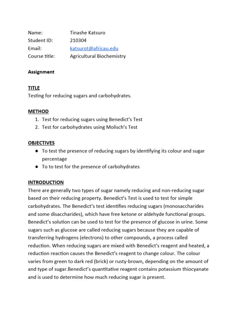 Tinashe Katsuro 210304 Biochemistry Report | PDF