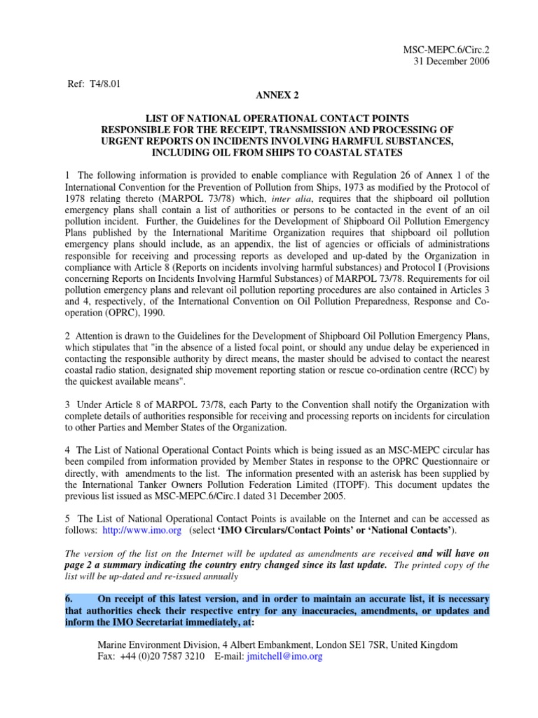 MSC MEPC.6 Circ.2Dec06forweb | Emergency Management | Waterway And Maritime