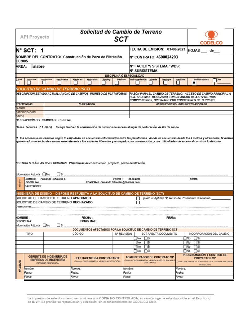 Anexo E - Formato Solicitud de Cambio de Terreno SCT | PDF | Ingeniería
