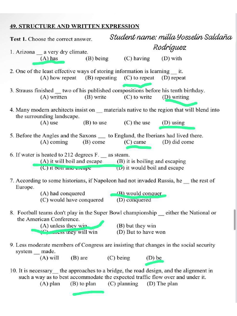 Structure Test Practice 1 | PDF
