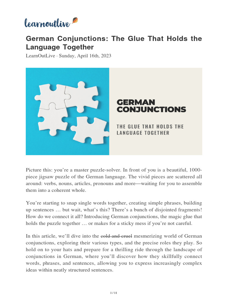 German Conjunctions The Glue That Holds The Language Together | PDF