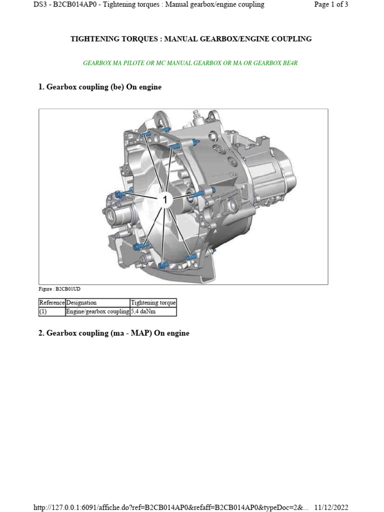 Tightening Torques Manual Gearbox Engine Coupling | PDF