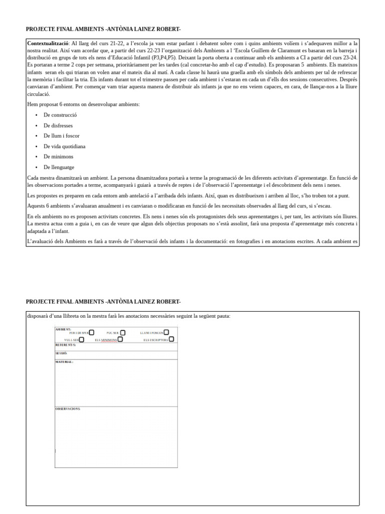 Projecte Final Ambients - Antonia Lainez | PDF